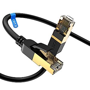 Cat 8 Ethernet Cable, 6FT High Speed Heavy Duty 26AWG Cat8 LAN Network Cable 40Gbps, 2000Mhz with Gold Plated RJ45 Connector, Outdoor&Indoor Internet Cable Compatible for Router Gaming Modem Xbox