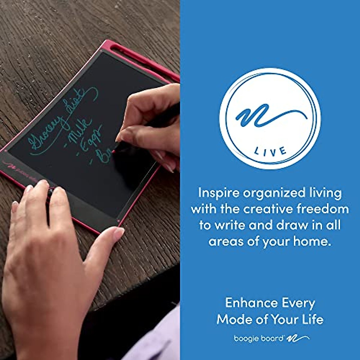 Boogie Board Jot Reusable Writing Tablet for Adults, 8.5" Digital Notebook with Instant Erase, Digital Notepad with Magnets, Note Taking Tablet for Work or School, Gold