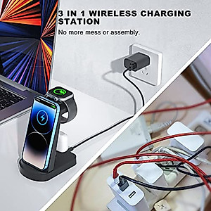 Wireless Charging Station - 3 in 1 Wireless Charger for iPhone 14/13 Pro/13/12/11 Pro Max/X/Xs/8/8 Plus,Wireless Charging Stand Dock for Apple Watch Series AirPods 3/2/1/pro(with Adapter)