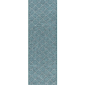 Mark&Day Outdoor Rugs, 2x7 Bussum Traditional Indoor/Outdoor Teal Runner Area Rug, Non Shedding Blue Grey Carpet for Patio, Porch, Deck, Bedroom, Living Room or Kitchen (2'6" x 7'3" Runner)