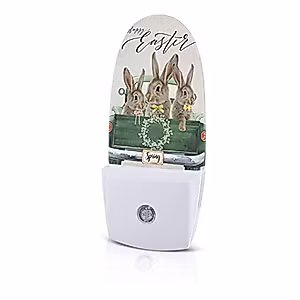 RisQiten Easter Bunny Night Light, LED Plug in Night Light, Green Truck Spring Eucalyptus Leaf Wreath Night Lights with Dusk to Dawn Sensor Decorative Kids/Adults Nightlight for Bedroom Bathroom
