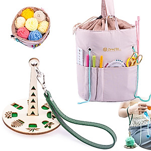 MYBAGZING Cute Crochet Bag with Wrist Yarn Holder for Crocheting - Portable Yarn Bag - Crochet Bag Organizer- Crochet Storage Bag with Pockets for Crochet Accessories- Crochet Travel Bag- Crochet Gift