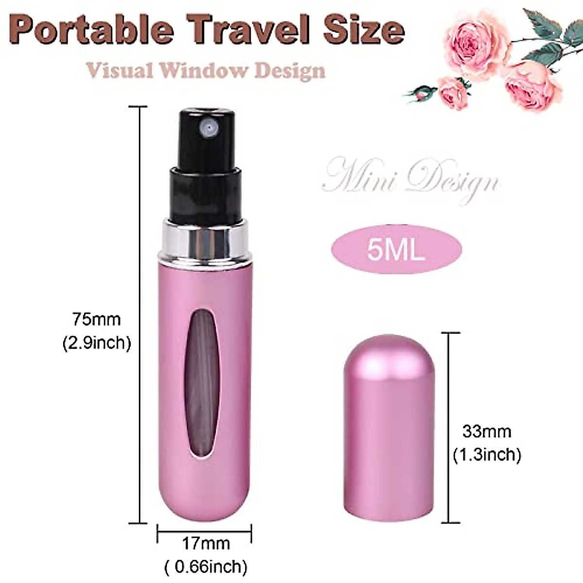 ROSARDEN Travel Mini Perfume Refillable Atomizer, Portable Perfume Spray Container Bottle, Travel Perfume Scent Pump Case Fragrance Empty Spray Bottle for Traveling and Outgoing (8 Pack, 5ml) (8 PCS)