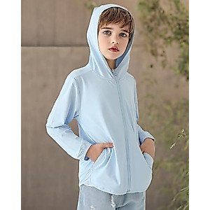 Auranso Kids Zip-Up Hoodie Girls Boys UPF50+ Sun Protection Jacket Hooded Cooling Shirt Light Blue 3-4T