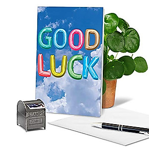The Best Card Company - Cute Good Luck Card with Envelope - Colorful Sky and Balloons, Kids Greeting (Not 3D or Raised) - Inflated Messages Good Luck C5651SGLG