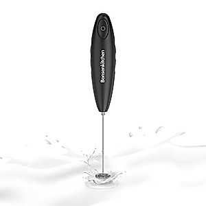 Bonsenkitchen Milk Frother Handheld, Automatic Milk Foam Maker Hand Frother for Coffee, Matcha, Hot Chocolate, Battery Operated Mini Drink Mixer-Black