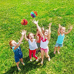 5 Pieces Monkey Stringy Balls Sensory Fidget Stringy Balls Soft Rainbow Pom Bouncy Stress Balls with Storage Bag, Multicolor (2.75 Inch 5 Pieces)