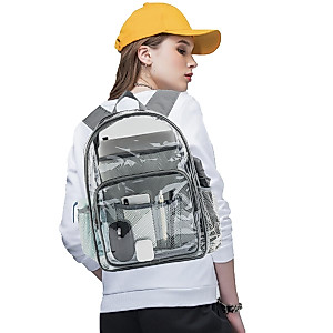 Clear Backpack Stadium Approved for Women Men Heavy Duty See Through Transparent Pvc Backpacks for School Work Travel,Grey