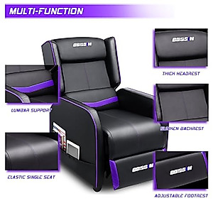 BOSSIN Gaming Recliner Chair for Adults 400lbs Racing Style Sofa Big and Tall PU Leather Recliner Seating Modern Ergonomic Lounge Recliner Chair Comfortable Home Movie Theater for Living Room(Purple)