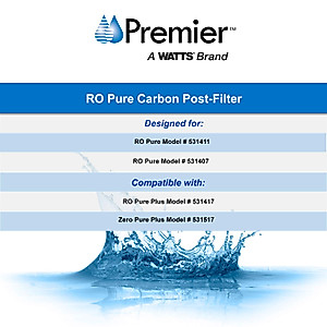 Watts Premier 5-Micron Activated Carbon Post-Filter for RO Pure/Pure Plus/Zero Pure Plus Reverse Osmosis System, Final Polishing Water Filter Replacement, Push Button Assembly
