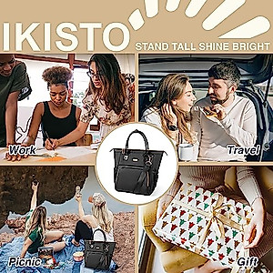 IKISTO Womens Lunch Bags for Work Insulated Lunch Box Lunch Tote Bag Leak Proof Soft Lunch Cooler Modern Lunch Box Portable Adjustable Shoulder Strap Aesthetic Lunchbag (Black)