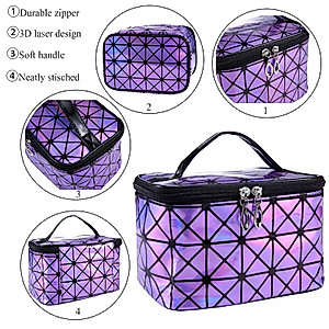 UBMSA Makeup Bag,Travel Bag Essentials with Mirror for Women Girls Gifts,Cosmetics Bag Case Storage,Travel Size Toiletries for Brush Jewelry Organizer Accessories (Purple)