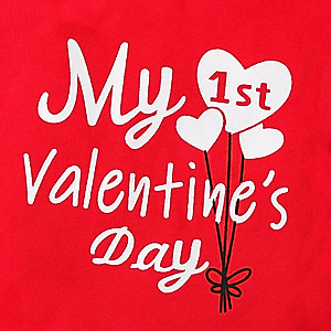 My 1st Valentine Outfits Infant Baby Girl Clothes Newborn Outfits Ruffler Floral Pants Bow Headband Hat 4pcs 3-6 Months Red