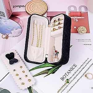 SANQIANWAN Plush Velvet Travel Jewelry Box Organizer for Women Luxury Fluffy Pleuche Portable Small Mini Grils Jewelry Case for Earings Rings Storage Holder (Black)