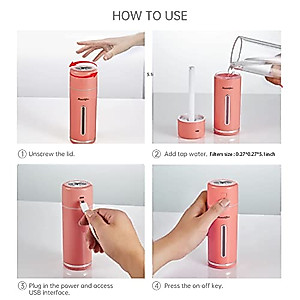 Cool Mini Humidifier Diffuser, Essential Oil Diffuser,USB Portable Desk Humidifier with 2 Mist Modes and 7-Color Lights,Waterless Auto Shut-off,for Car,Bedroom,Home,Office(Pink)