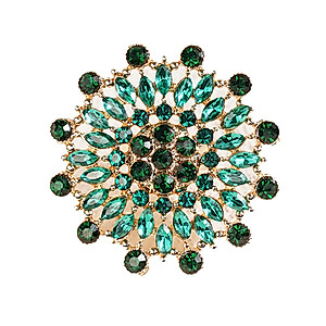 Jumwrit Big Round Ring Green Rhinestone Flower Ring Open Wrap Band Ring Adjustable Finger Ring Gold Knuckle Ring for Women Statement Ring