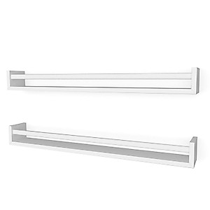 Wallniture Utah 32" White Nursery Bookshelves Wall Mounted, Wood Floating Book Shelves for Kids Room Set of 2