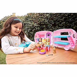 Barbie Club Chelsea Toy Car & Camper Playset, Blonde Chelsea Small Doll, Puppy & 10+ Accessories, Unhitch & Open for Campsite