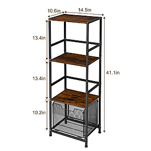 4-Tier Bathroom Storage Shelves, Retro Shelving Unit and Storage Bathroom Rack, Iron Wood Combination Heavy Duty Bathroom Stand with Drawer, Freestanding Tall Shelf for Bathroom, Kitchen, Laundry