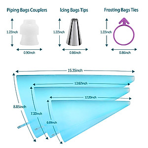 Kasmoire Reusable Piping Bags and Tips Set, Cake Decorating Tools with Icing Pastry Bags, Icing Bags Tips, Couplers and Frosting Bags Ties for Cookie Cupcakes