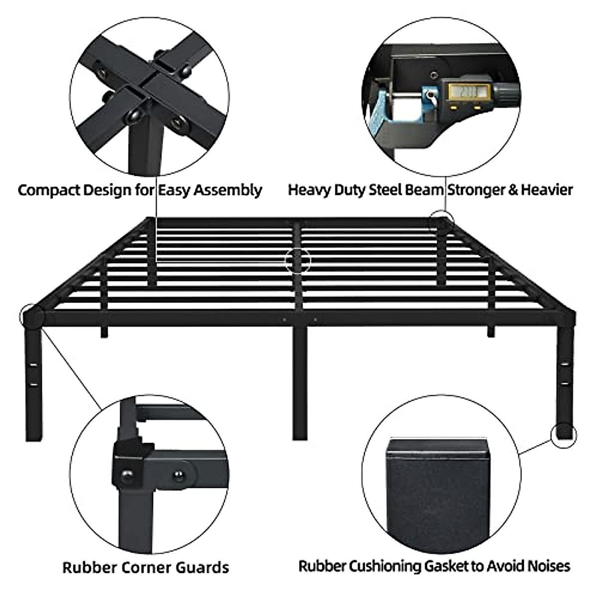 AMOBRO Full Size Metal Bed Frame with Heavy-Duty Steel Slats, 18-Inch Platform Bed with Safety Bumpers and Spacious Storage, Easy Assembly, No Box Spring Required, Non-Slip Design.