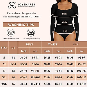 JOYSHAPER Women's Bodysuits Square Neck Long Sleeve Stretchy Basic One Piece Bodysuit Shirt Tops Black L
