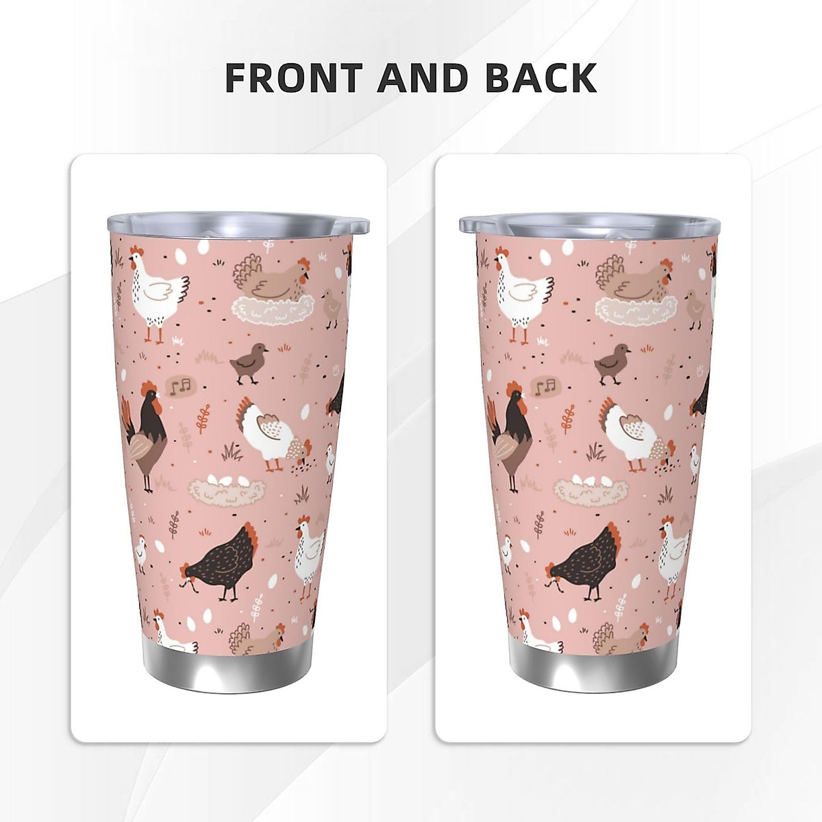 CHASOEA Chicken Tumbler 20oz Rooster Hen Stainless Steel Insulated Tumblers with Lid and Straw Animal Pink Travel Coffee Mug Tea Wine Cups Water Bottle Chicken Gifts for Women Chicken Lovers