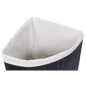 BirdRock Home Corner Laundry Hamper with Lid and Cloth Liner - Bamboo - Black - Easily Transport Laundry Basket - Collapsible Hamper - String Handles