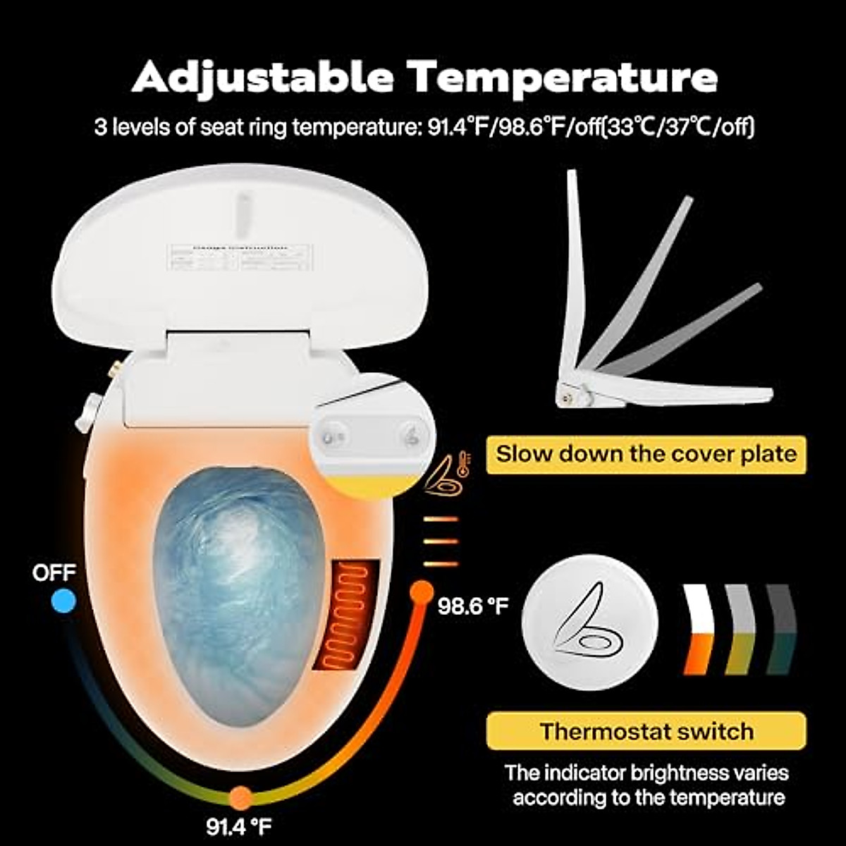 VIVOHOME Smart Heated Bidet Toilet Seat with Self-Cleaning Nozzle for Rear and Front Cleansing, Warm Air Dryer with Adjustable Temperature Settings, Soft Close Lid, Nightlight