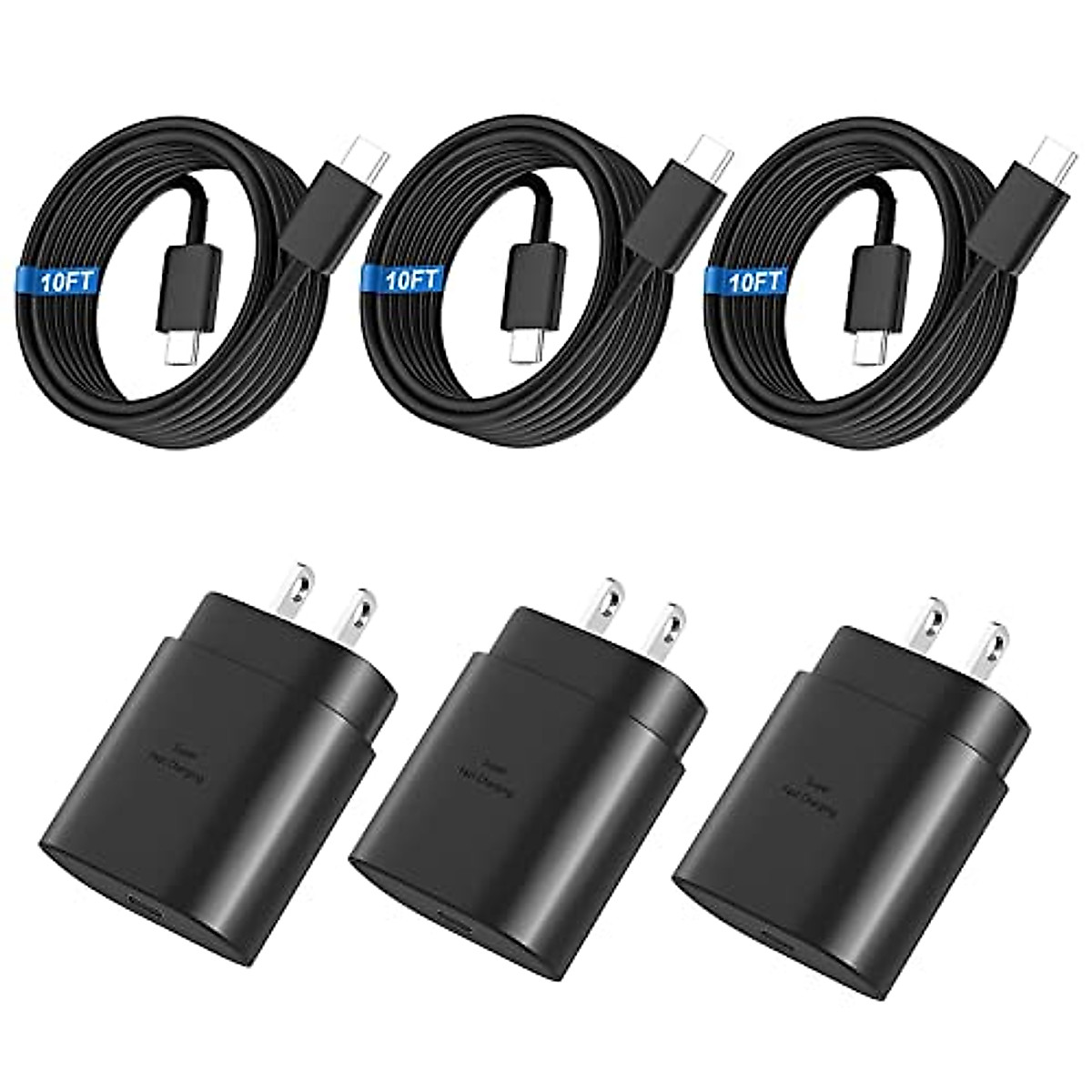 Super Fast Charger Type C, 3 Pack 25W Samsung Charger Super Fast Charging Block with 10FT Long Type C Charger Cable for Samsung Galaxy S23 Ultra/S23+/S23/S22 Ultra/S22+/S22/S21/S20/Note 20/10/Z Fold 3