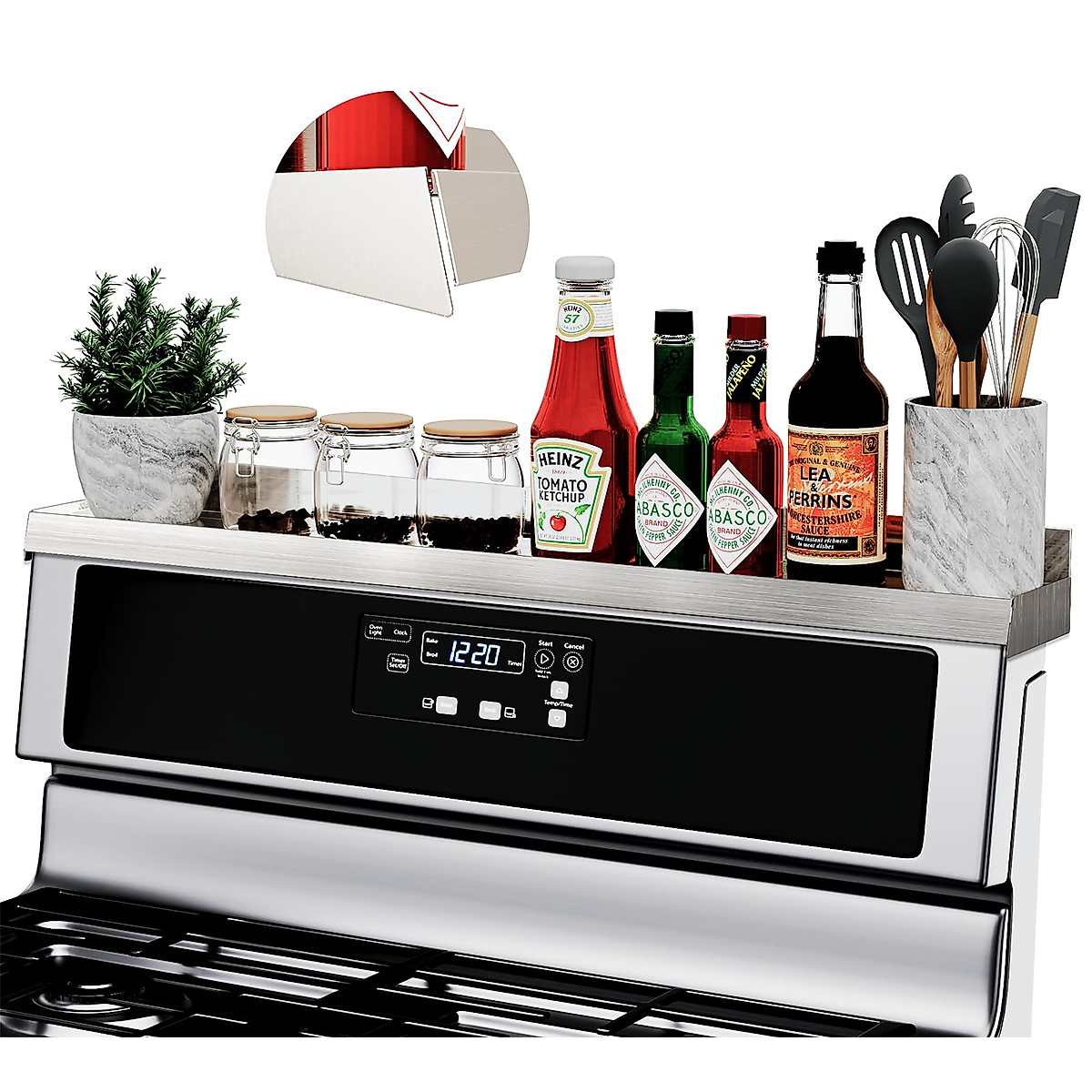 30" Upgrade Stainless Steel Stove Top Shelf, Magnetic Shelf for Kitchen Stove/Oven, Over The Stove Spice Rack Organizer, Back of Oven Shelf for Top of Stove with Border All Around, Silver