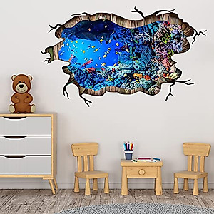 3D Under The Sea Fish Floor Wall Decals, FODIENS Ocean Sea Life Wall Stickers, Removable Peel and Stick Waterproof DIY Wall Art Decal for Kids Room Nursery Living Room Bathroom Playroom