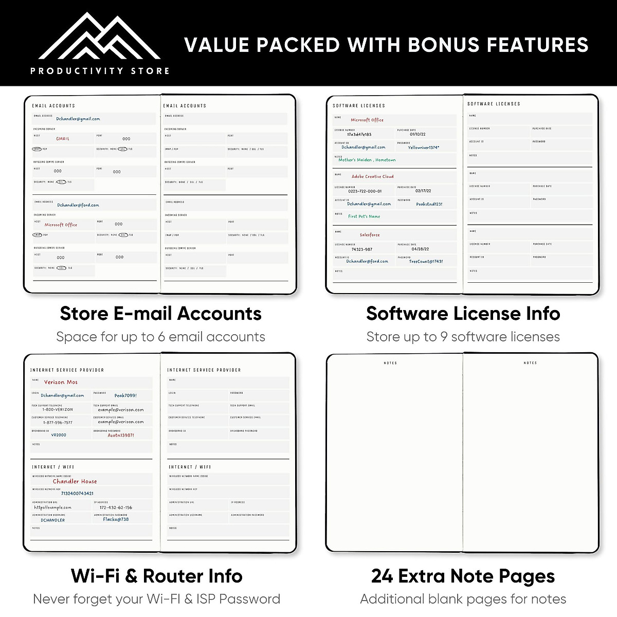 PRODUCTIVITY STORE Best Password Book With Alphabetical Tabs | Small Password Book, Organizer & Notebook | Password Keeper To Keep Website Logins & Passwords Safe | Black | Small 4x5.5