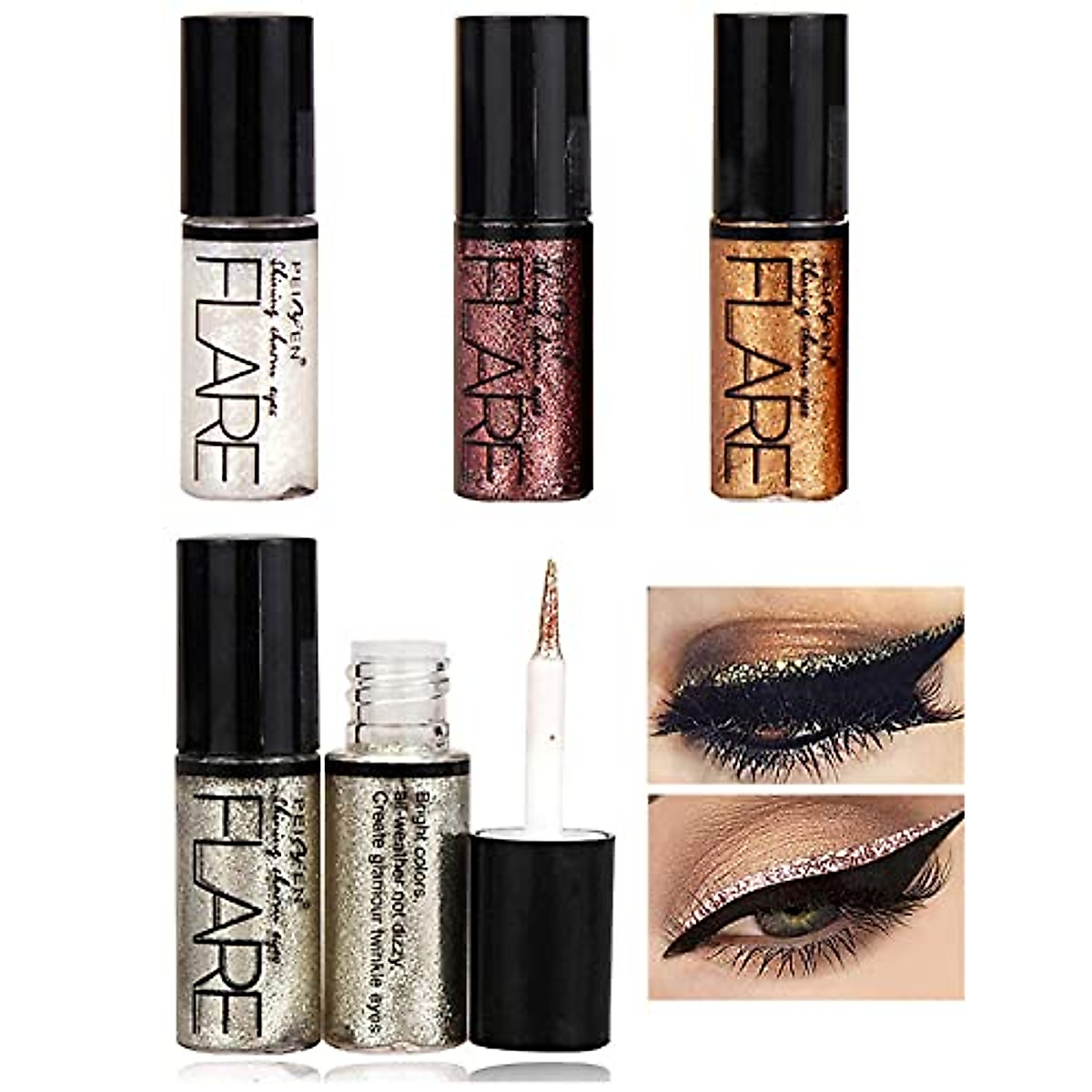 ETEDES Glitter Eyeshadow liquid Eyeliner, Long Lasting Waterproof Shimmer Metallic Glitter Eyeshadow 4 clours (Styles #2)