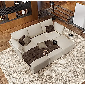 AMERLIFE Modular Sectional Couch with Ottomans- 6 Seat Sofa Couch for Living Room, Convertible U Shaped Couch with Chaise, Oversize Sofa Beige