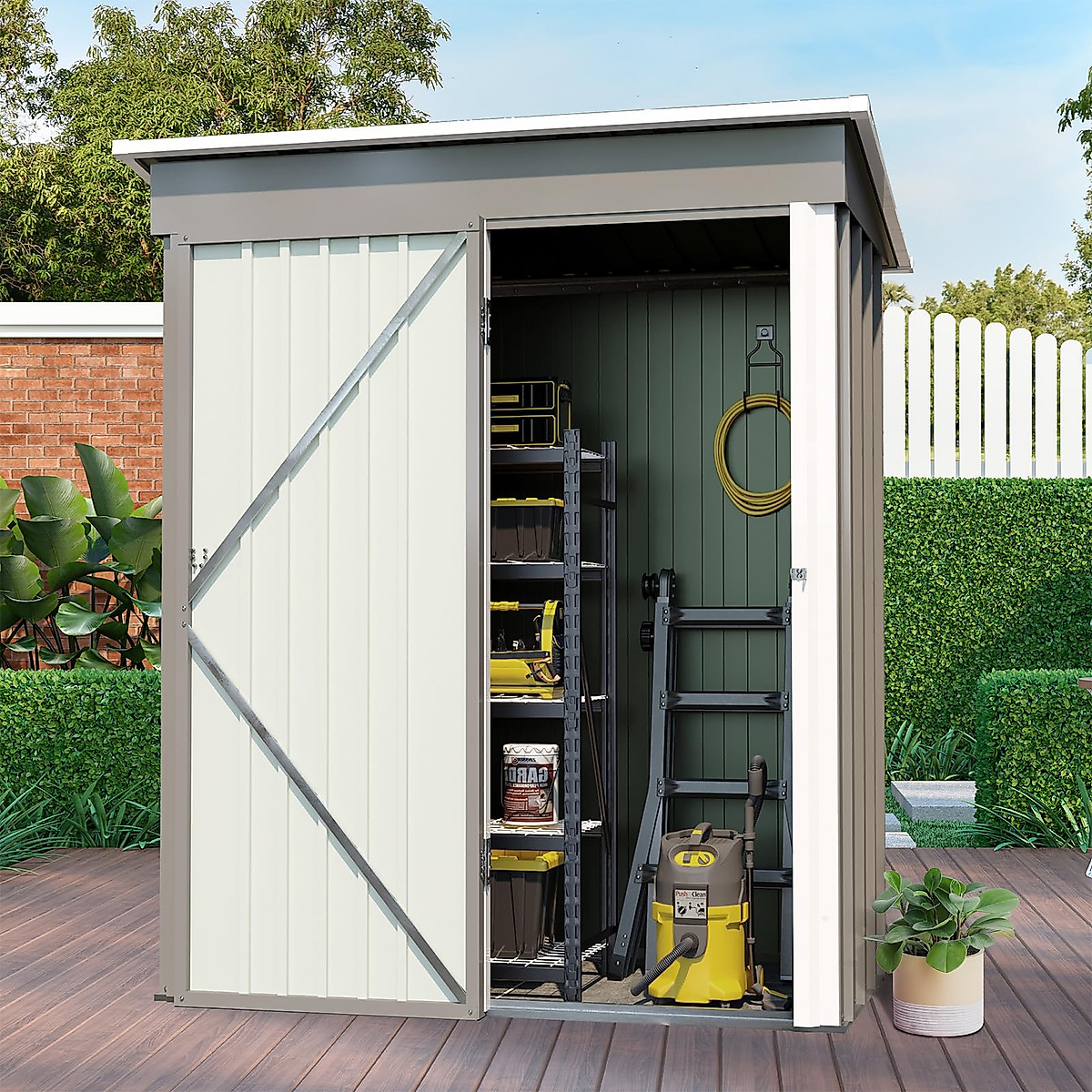 VOTSMOKK 5 x 3 FT Outdoor Storage shed, Metal Tool Shed Storage House with Lockable Door, Small Shed Outside Storage Waterproof Shed for Backyard, Garden and Patio, Grey