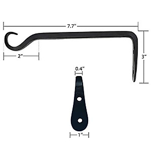 Worth Garden 6-Pack 7" Plant Hanger Bracket - Forged Wrought Iron Powder-Coated Heavy Duty Wall Hook - Black Plant Hanging Hooks - Durable and Stable for Bird Feeders, Planters Indoor & Outdoor