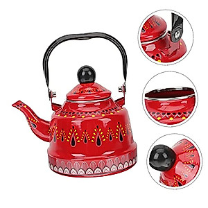 OUSIKA Tea Kettle Electricity Water Office Camping Stainless Top Kettle Stovetop Porcelain Steel Home Farmhouse Teakettle Kitchen Enamel Ceramic Drink Stove Red Bottom Household Coffee Cool Tea Pot Ke
