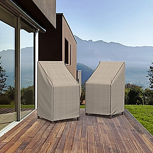 Budge P1A01PM1 English Garden Patio Stack of Chairs Barstool Cover Heavy Duty and Waterproof, Chairs Chair, Two-Tone Tan