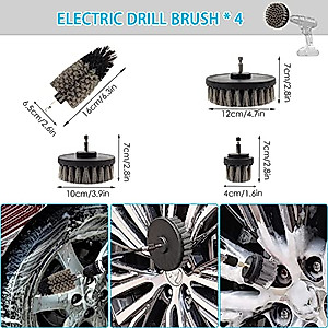 Car Detailing Drill Brush Set - Drill Brush Set with Cleaning Gel Wash Mitt Sponge, Car Windshield Cleaning Tools Kit for Exterior Interior Carpet Wheels Vents Dashboard Leather