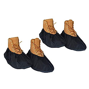 2 Pairs Non Slip waterproof Reusable shoe Covers for contrators and Carpet Floor Protection, Machine Washable. MEDIUM