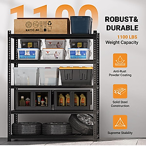 eShelf 48" W Heavy Duty Garage Shelving Unit, 5-Tier Adjustable Metal Storage Shelves with Boltless Desgin for Storage in Garage, Warehouse, Basement, 1100 lbs Capacity, 48" W x 24" D x 72" H, Black
