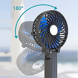 Portable Handheld Fan,USB Rechargeable Mini Fan with 2200mAh Battery Operated, Small Hand Held Fans 3 Speeds Adjustable, 180° Rotation Foldable Personal Desk Fan for Home Office Desktop and Travel