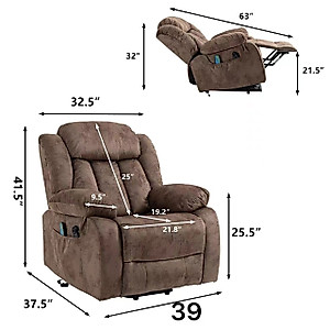POCIYIHOME 33.5" Electric Power Lift Recliner Chair Sofa with Massage Heating Function for Elderly, Side Pockets, Remote Control, 3 Positions, High-Tech Lift Relax Chair for Living Room, Blue