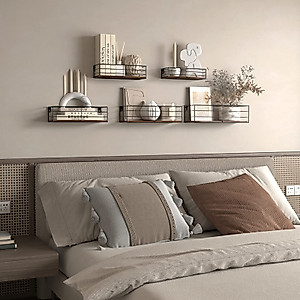 CRUGLA Floating Wall Shelves Set of 5, Wall Mounted Bathroom Shelves, Hanging Storage Shelf for Bathroom, Kitchen, Bedroom, Living Room