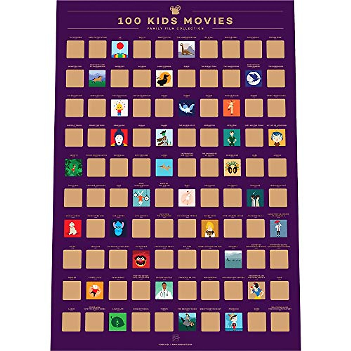 Enno Vatti 100 Kids Movie Scratch Off Poster – Top Family Films of All Time (16.5" x 23.4")- Ultimate Gift For Kids, Christmas, Easter