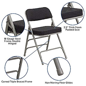 Flash Furniture 4 Pack HERCULES Series Premium Curved Triple Braced & Double Hinged Black Pin-Dot Fabric Metal Folding Chair