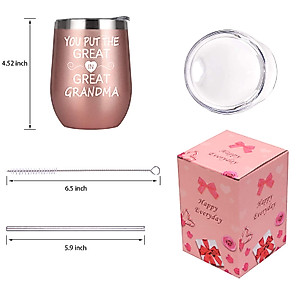 You Put The Great In Great Grandma Tumbler Great Grandma Wine Tumbler Birthday Mothers Day Gifts for Great Grandma Gifts from Great Grandchild Grandkids Grandson Granddaughter 12 Oz Gift Box Rose Gold