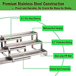ALhom Spice Rack Organizer for Cabinet/Wall Mount/Countertop/Pantry - 3 Tier Expandable Spice Shelf - Stainless Steel