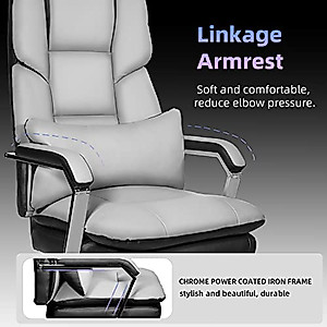 SeekFancy Reclining Office Chair with Footrest, Big and Tall Office Chair 500lbs Wide Seat with 170°Backrest, High Back Leather Managerial Chair Lumbar Support，Grey Executive Office Chair Set of 8